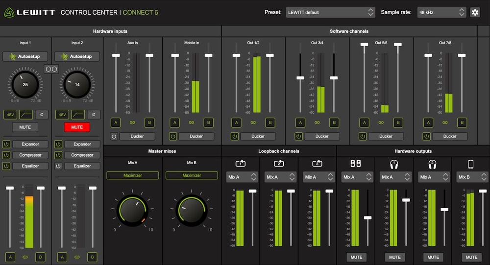 Lewitt Audio expand Connect 6 interface feature set